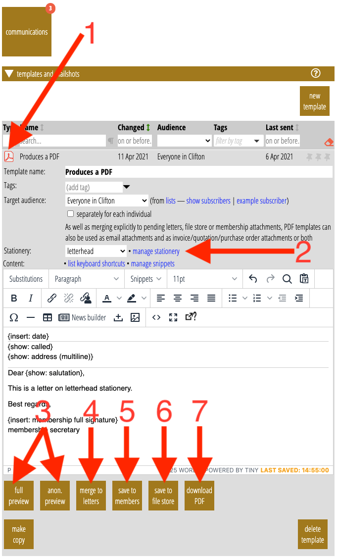 PDF templates : Cameo: membership organiser