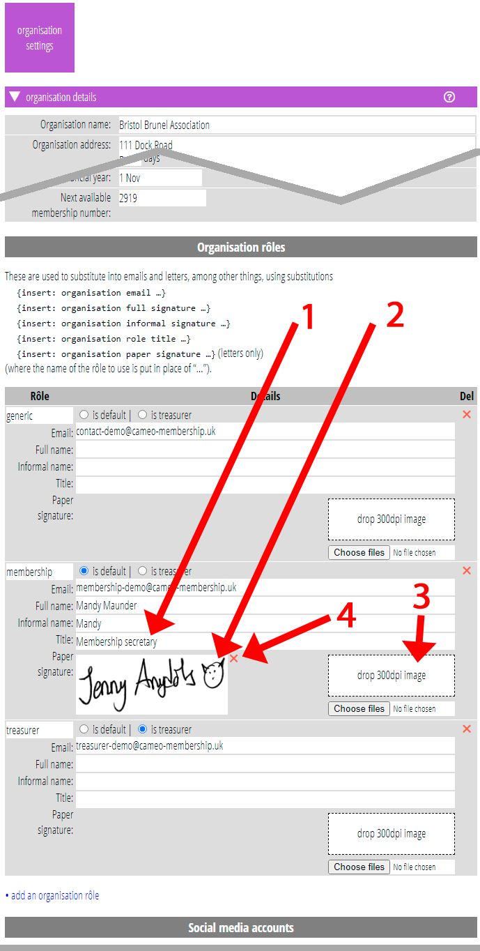 Organisation role titles and paper signatures : Cameo: membership organiser